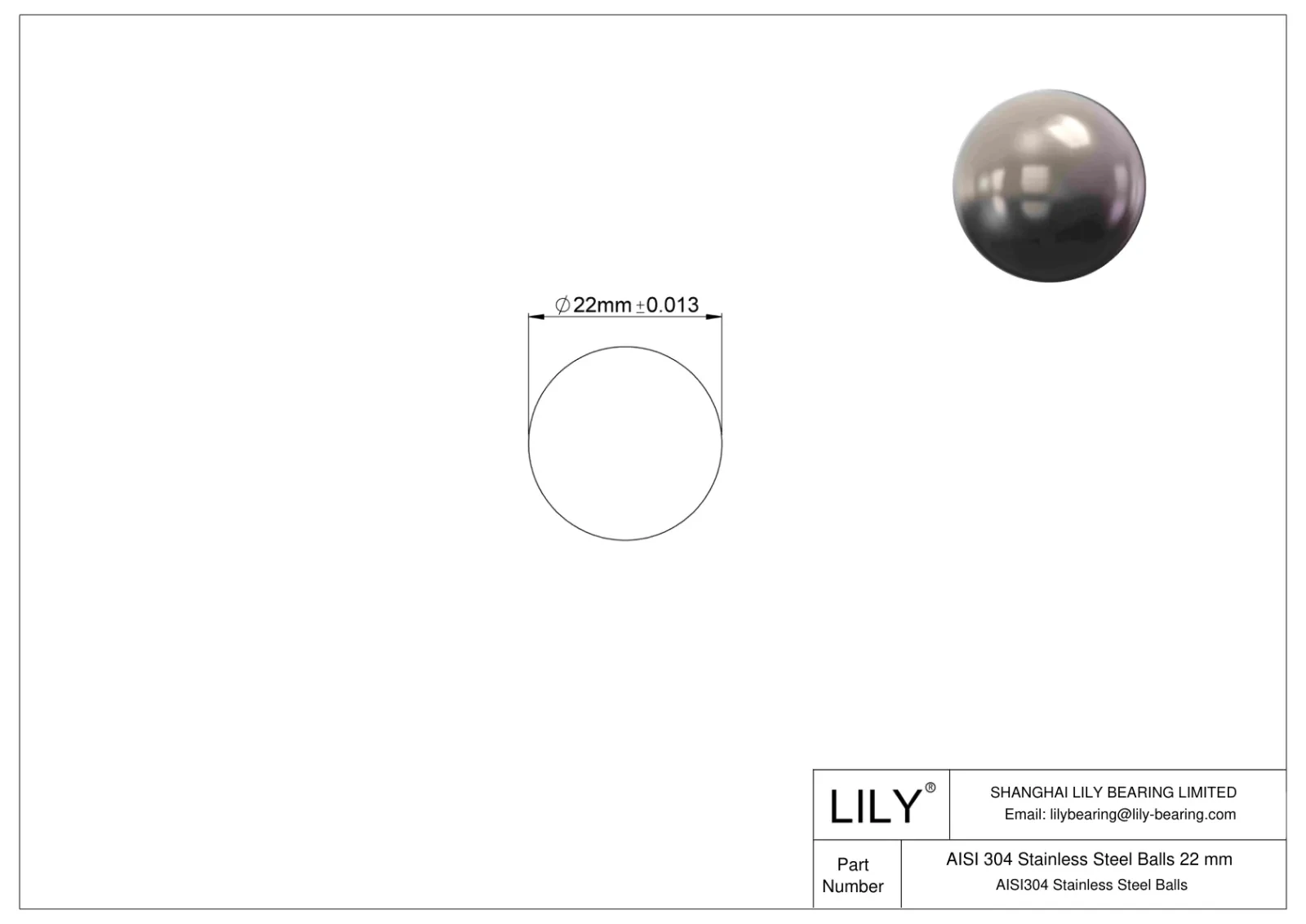 AISI 304 Stainless Steel Balls 22 mm | 304 Stainless Steel | LILY Bearing