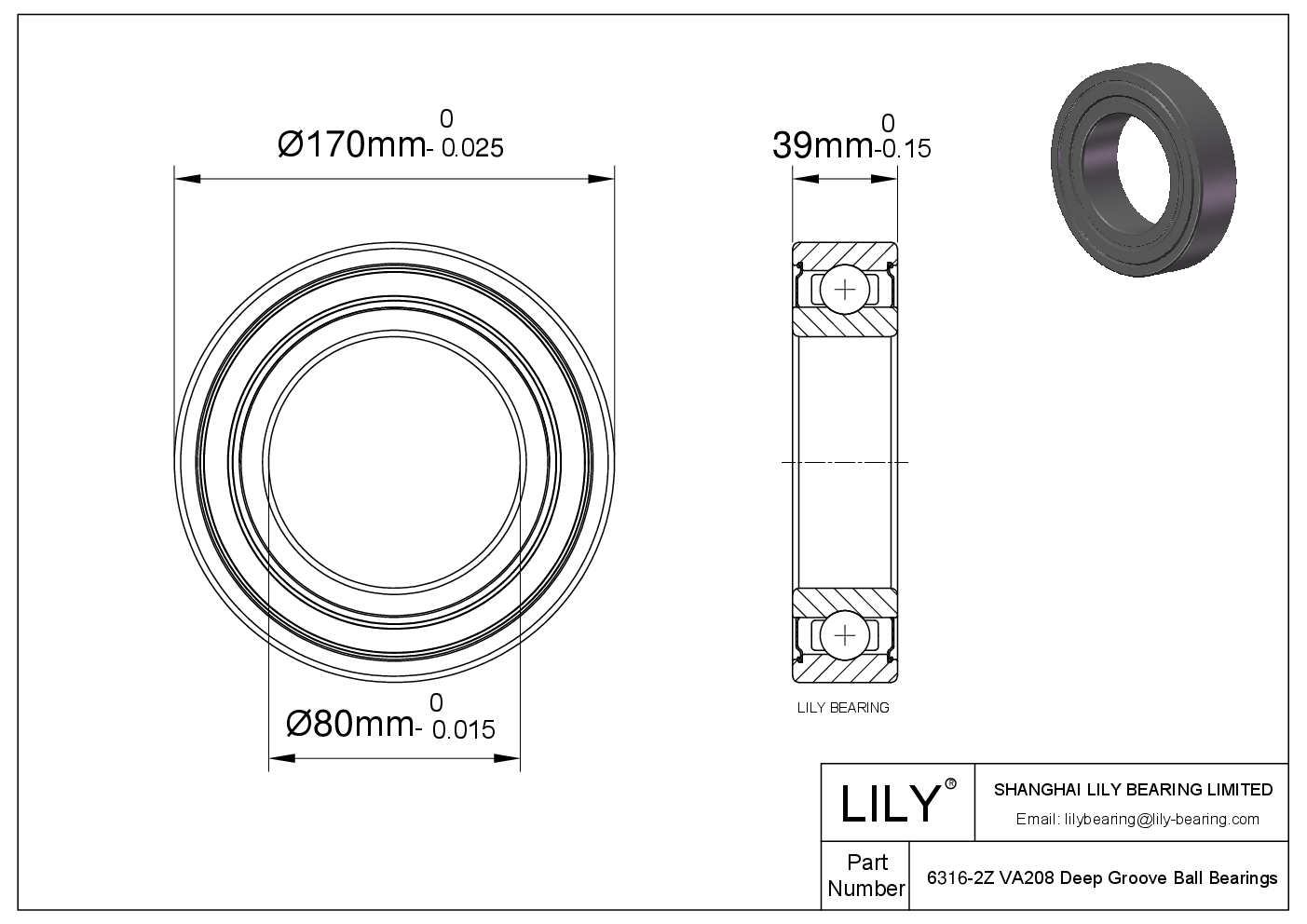 6316-2Z/VA208 | MAX 350°C (662°F) | LILY Bearing