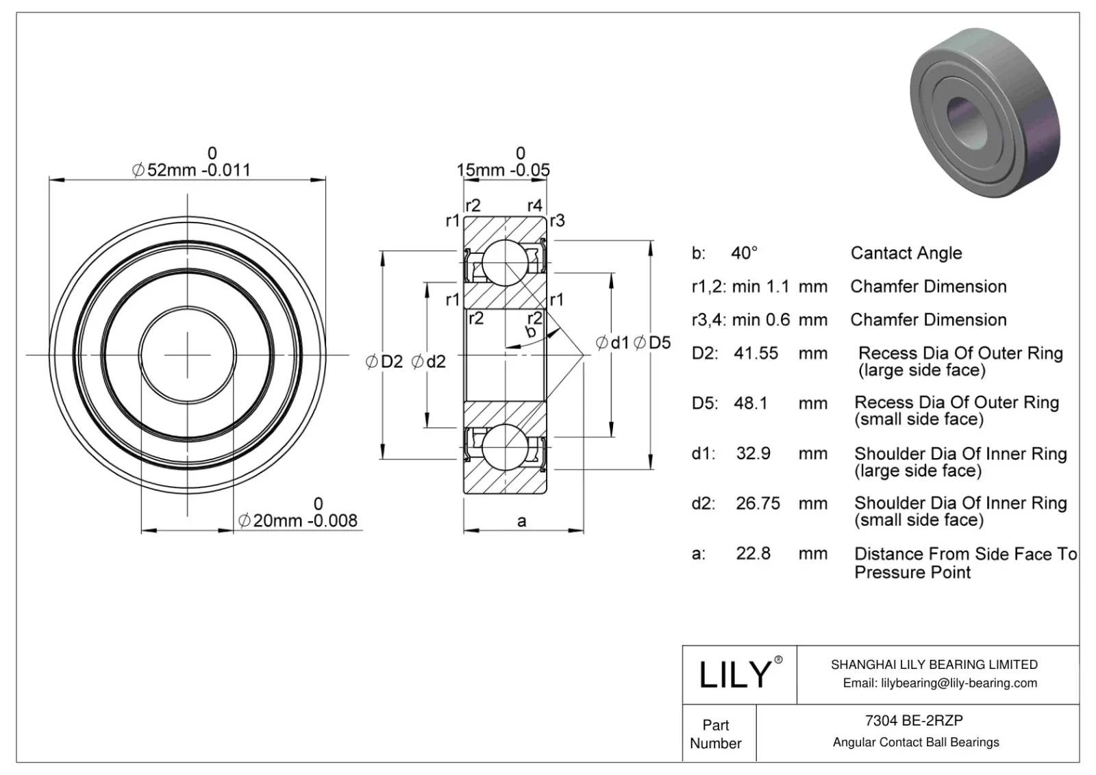 7304 BE-2RZP | Single Row Angular Contact Ball Bearings (General) - SKF ...