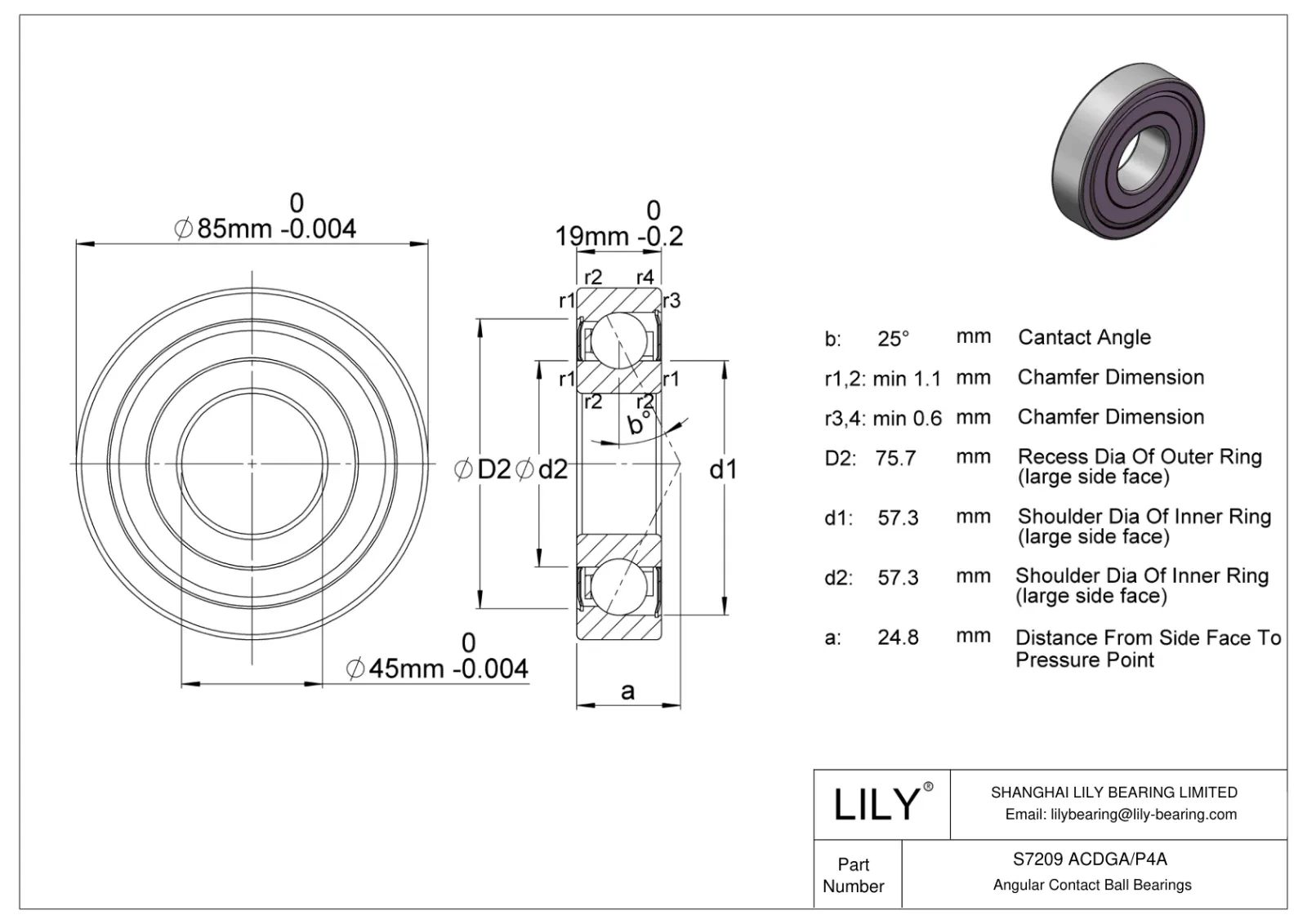 S7209 ACDGA/P4A | Super Precision Angular Contact Ball Bearings - SKF ...