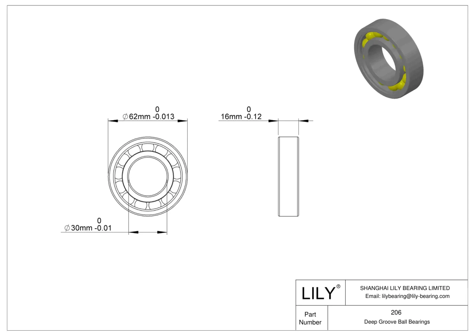 206SZZG | Single Row Deep Groove Ball Bearings - SKF | LILY Bearing