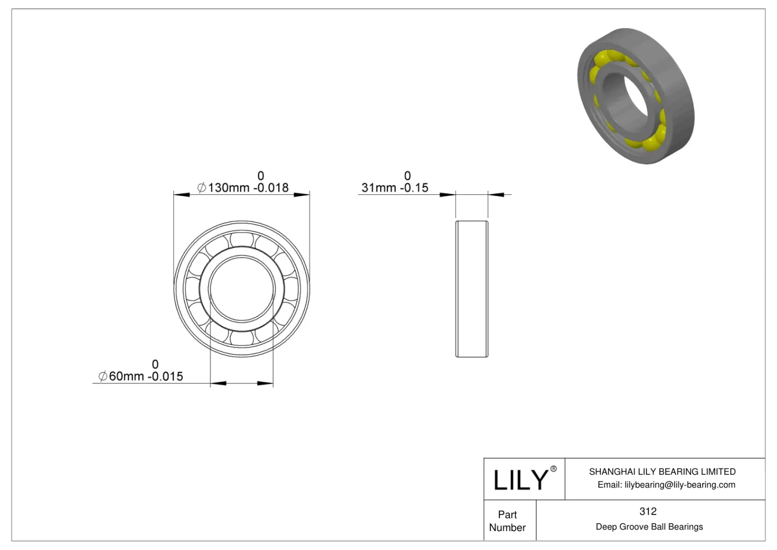 312MF | Single Row Deep Groove Ball Bearings - SKF | LILY Bearing