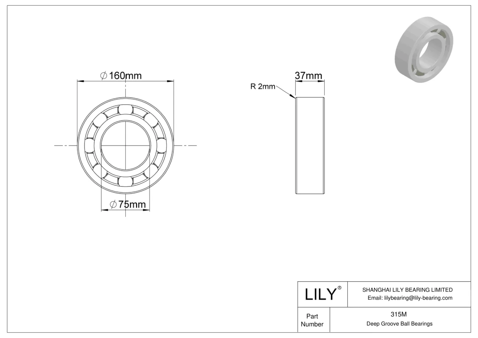 315M | Single Row Deep Groove Ball Bearings - SKF | LILY Bearing