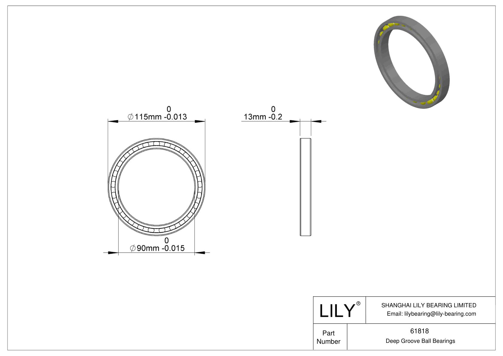 61818/W64 | Single Row Deep Groove Ball Bearings - SKF | LILY Bearing