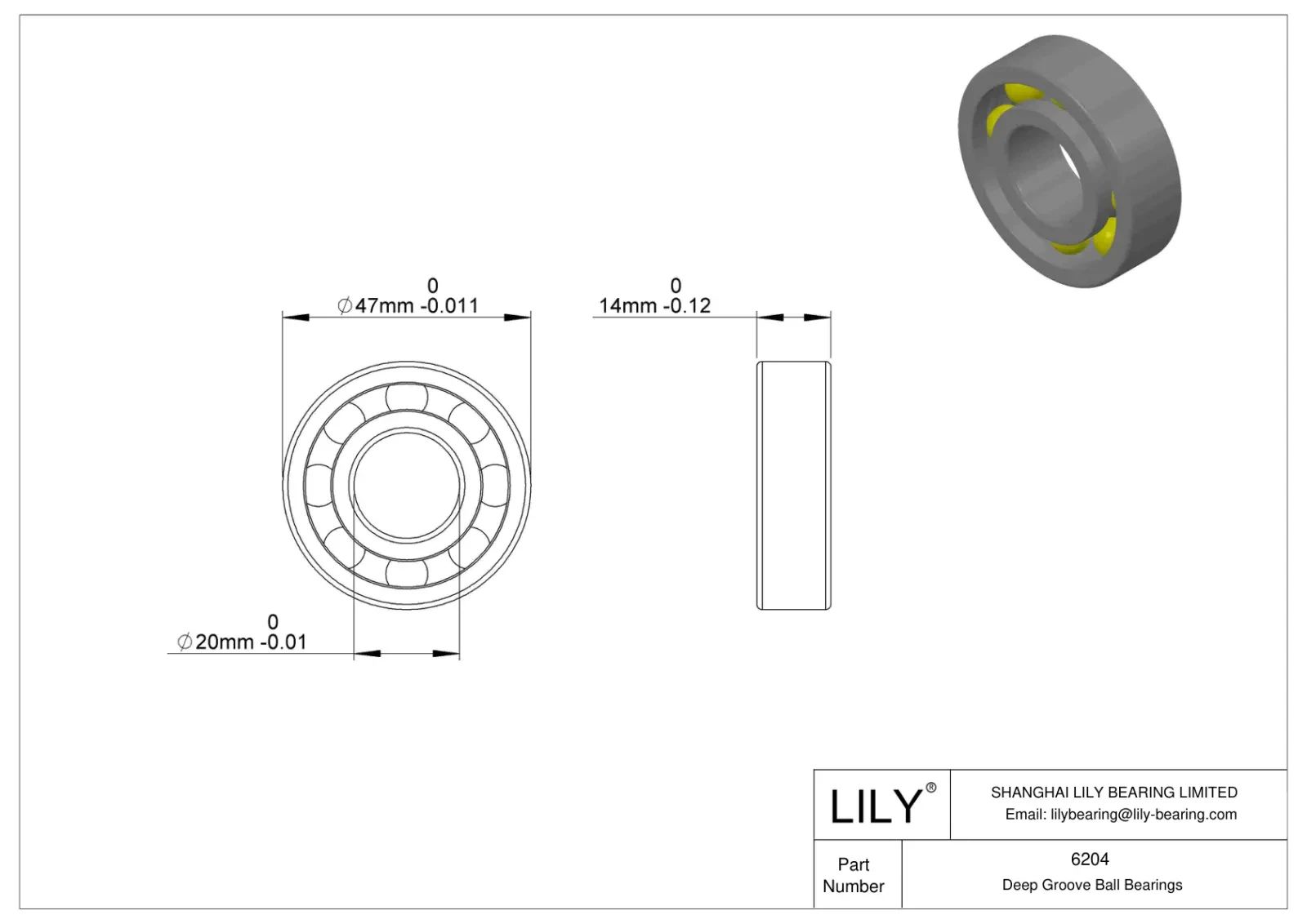 6204-2Z/LHT23 | Single Row Deep Groove Ball Bearings - SKF | LILY Bearing