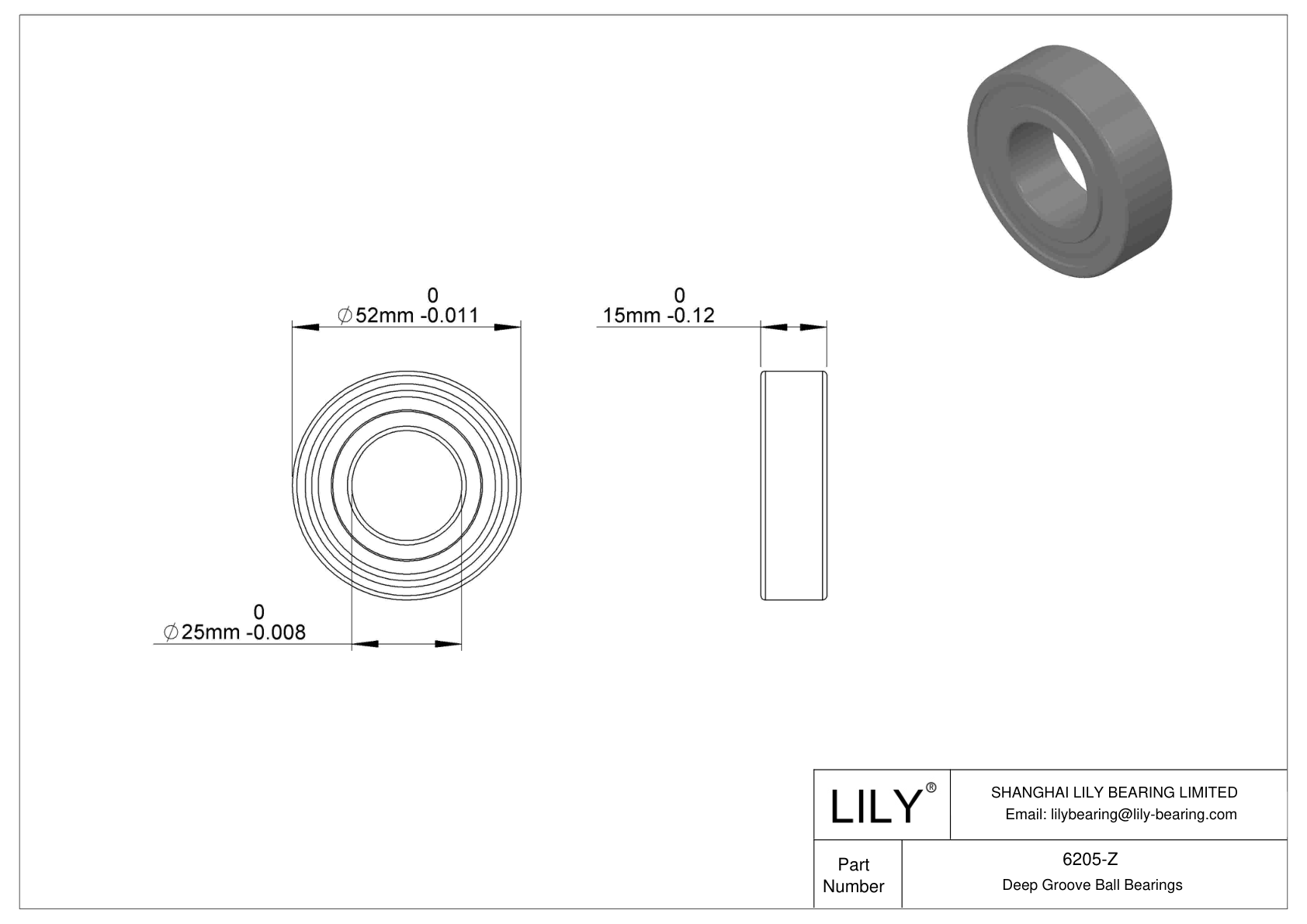 6205-Z | Single Row Deep Groove Ball Bearings - SKF | LILY Bearing
