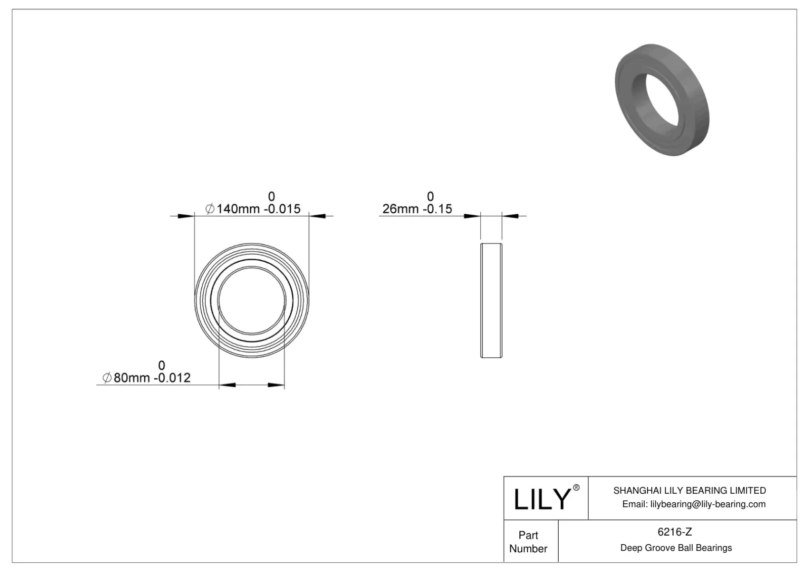 6216-Z | Single Row Deep Groove Ball Bearings - SKF | LILY Bearing