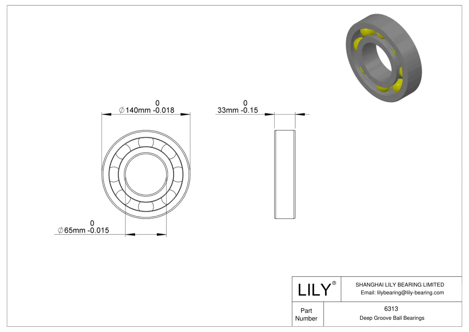 6313-2RS1/C3GJN | Single Row Deep Groove Ball Bearings - SKF | LILY Bearing
