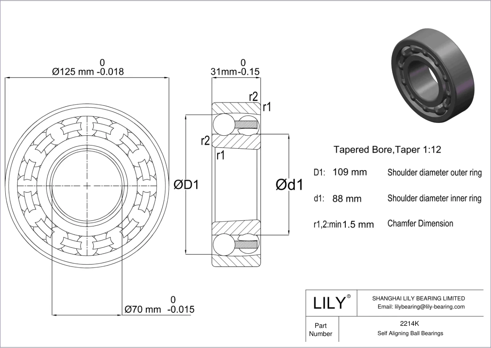 2214K | Self Aligning Ball Bearings - SKF | LILY Bearing
