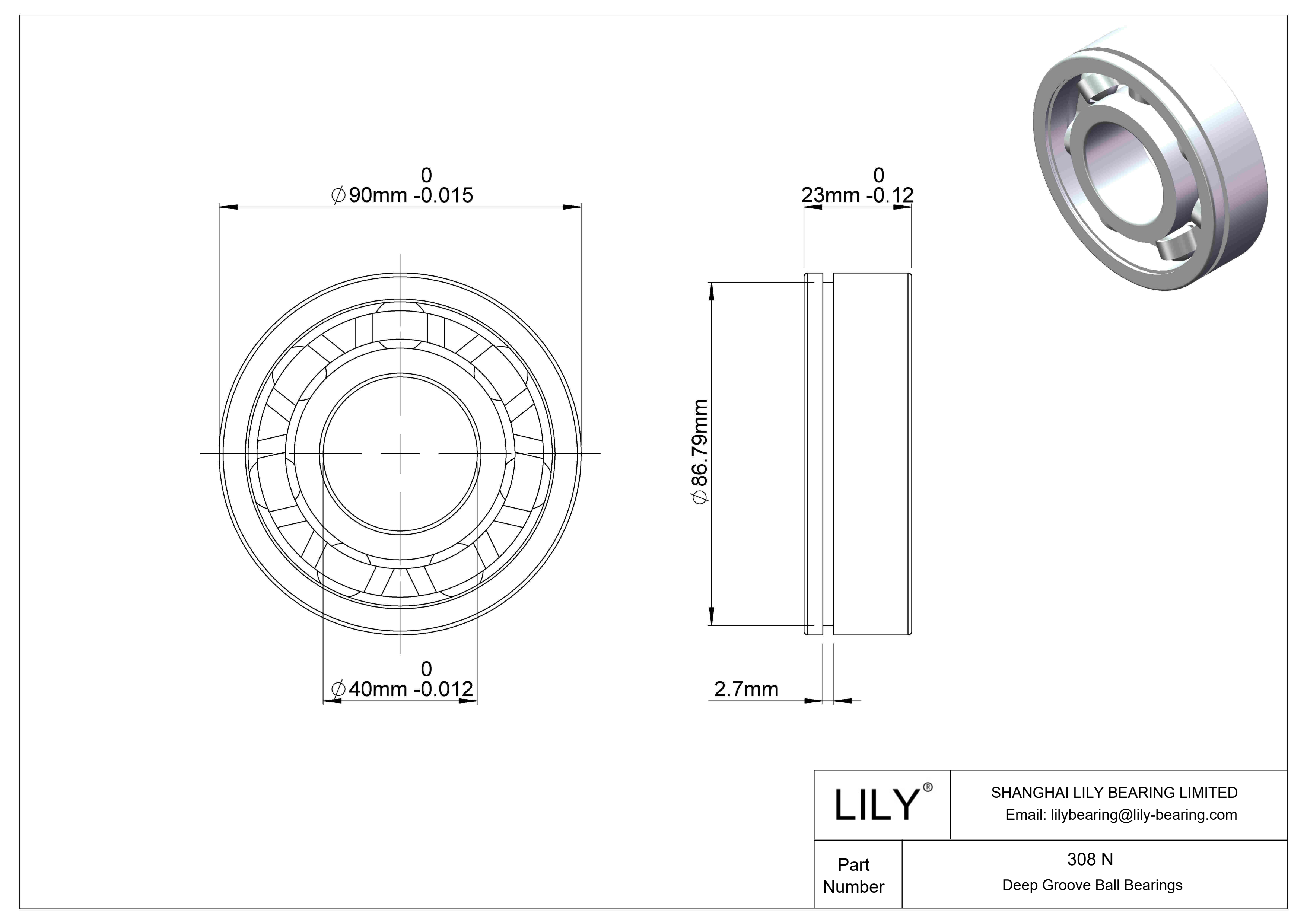 308 N | Snap Ring Groove Ball Bearings - SKF | LILY Bearing