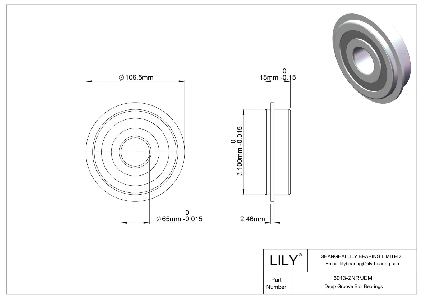 6013-ZNR/JEM | Snap Ring Groove Ball Bearings - SKF | LILY Bearing
