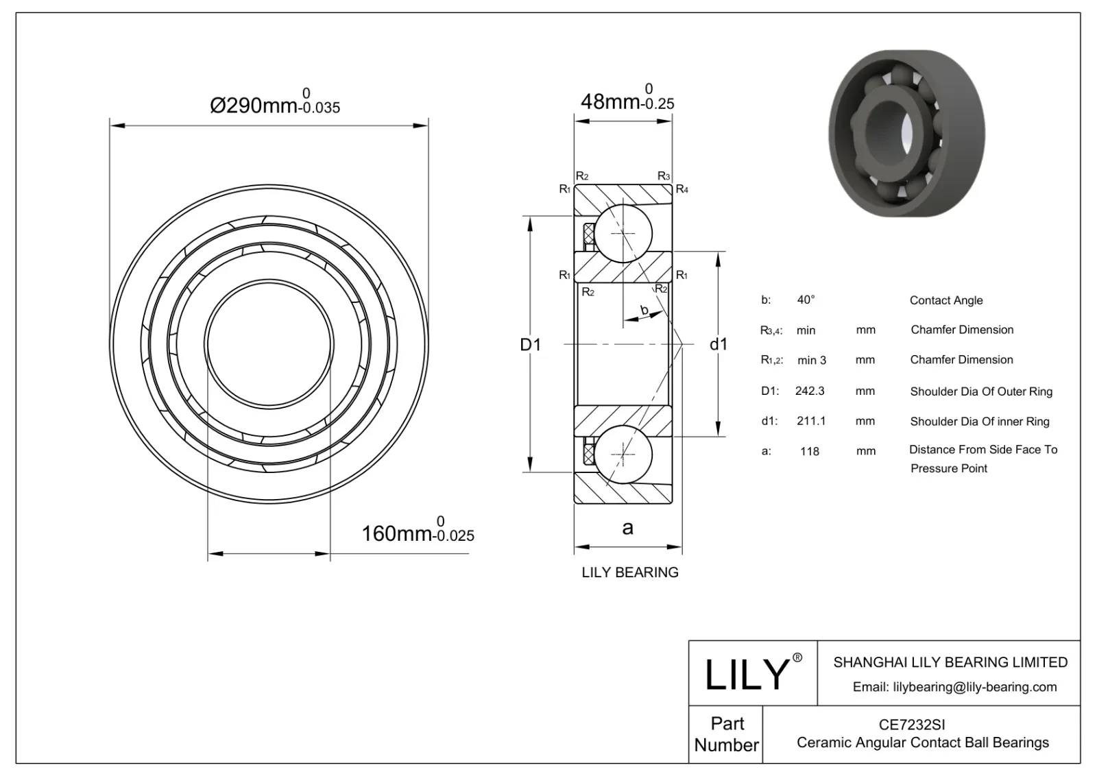 CE7232SI | Silicon Nitride-Single Row Angular Contact | LILY Bearing
