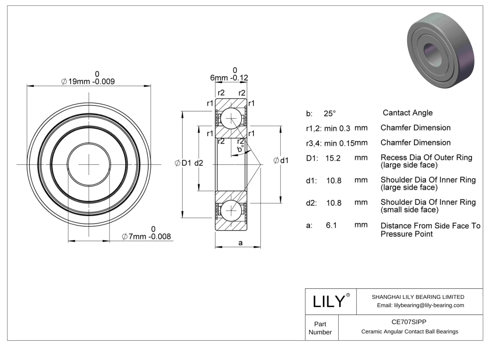 CE707SIPP | Silicon Nitride-Single Row Angular Contact | LILY Bearing