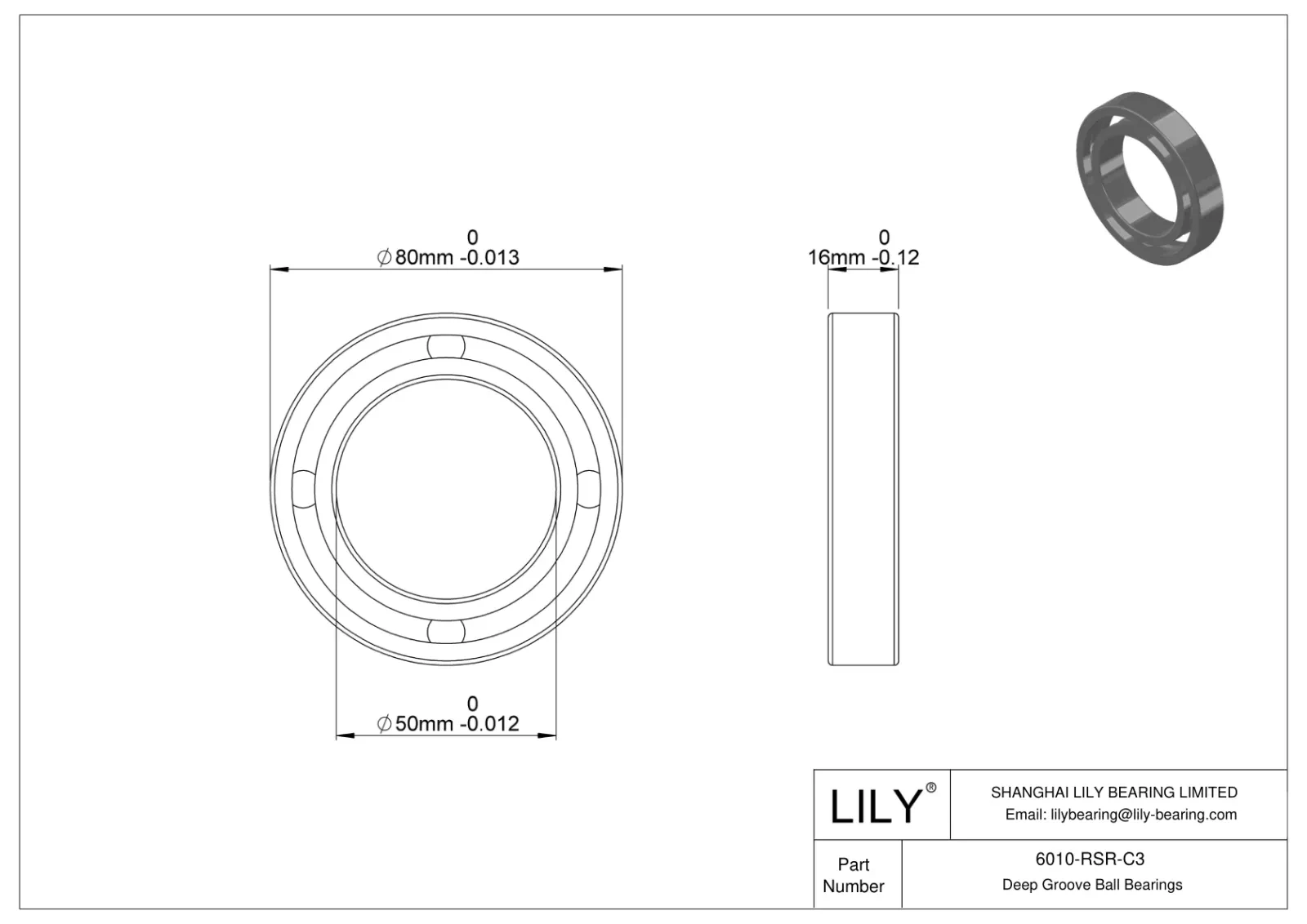 6010-RSR-C3 | FAG General Deep Groove Ball Bearing - FAG | LILY Bearing