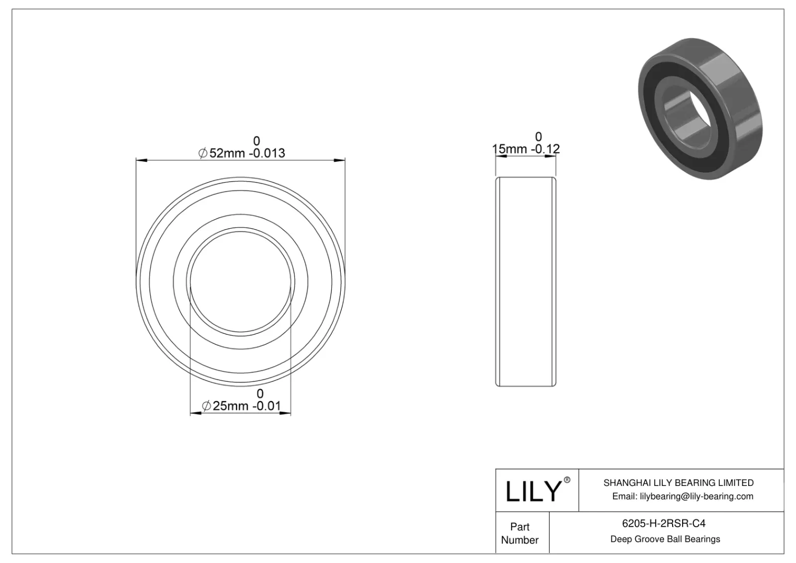 6205-H-2RSR-C4 | FAG General Deep Groove Ball Bearing - FAG | LILY Bearing