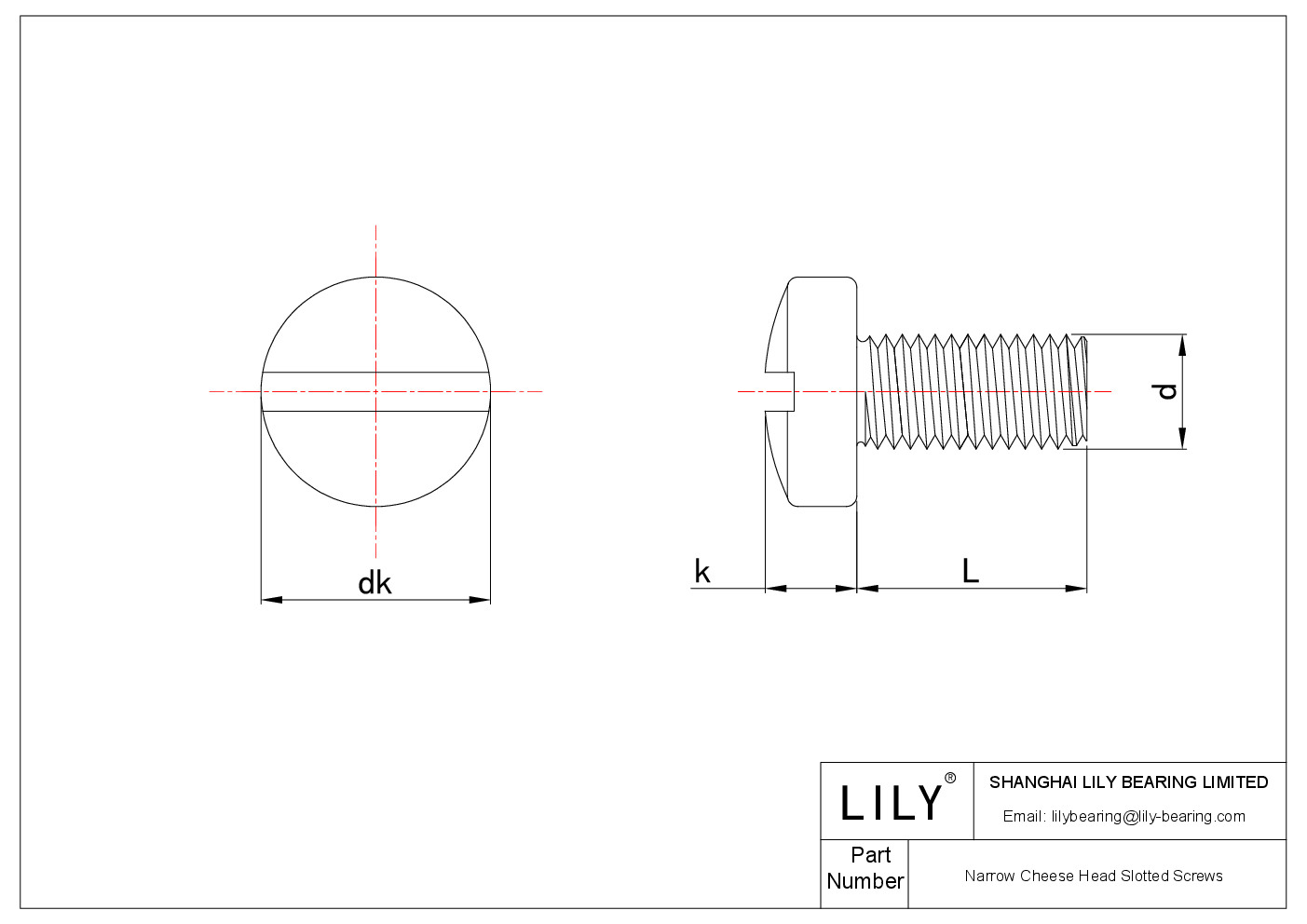 91800A013 | Narrow Cheese Head Slotted Screws | LILY Bearing