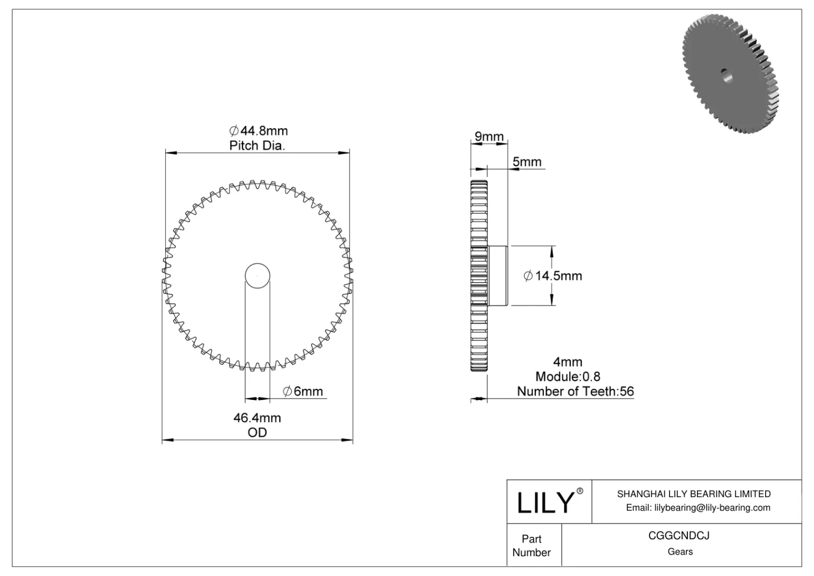 2662N329 | Plastic Metric Gears - 20° Pressure Angle | LILY Bearing