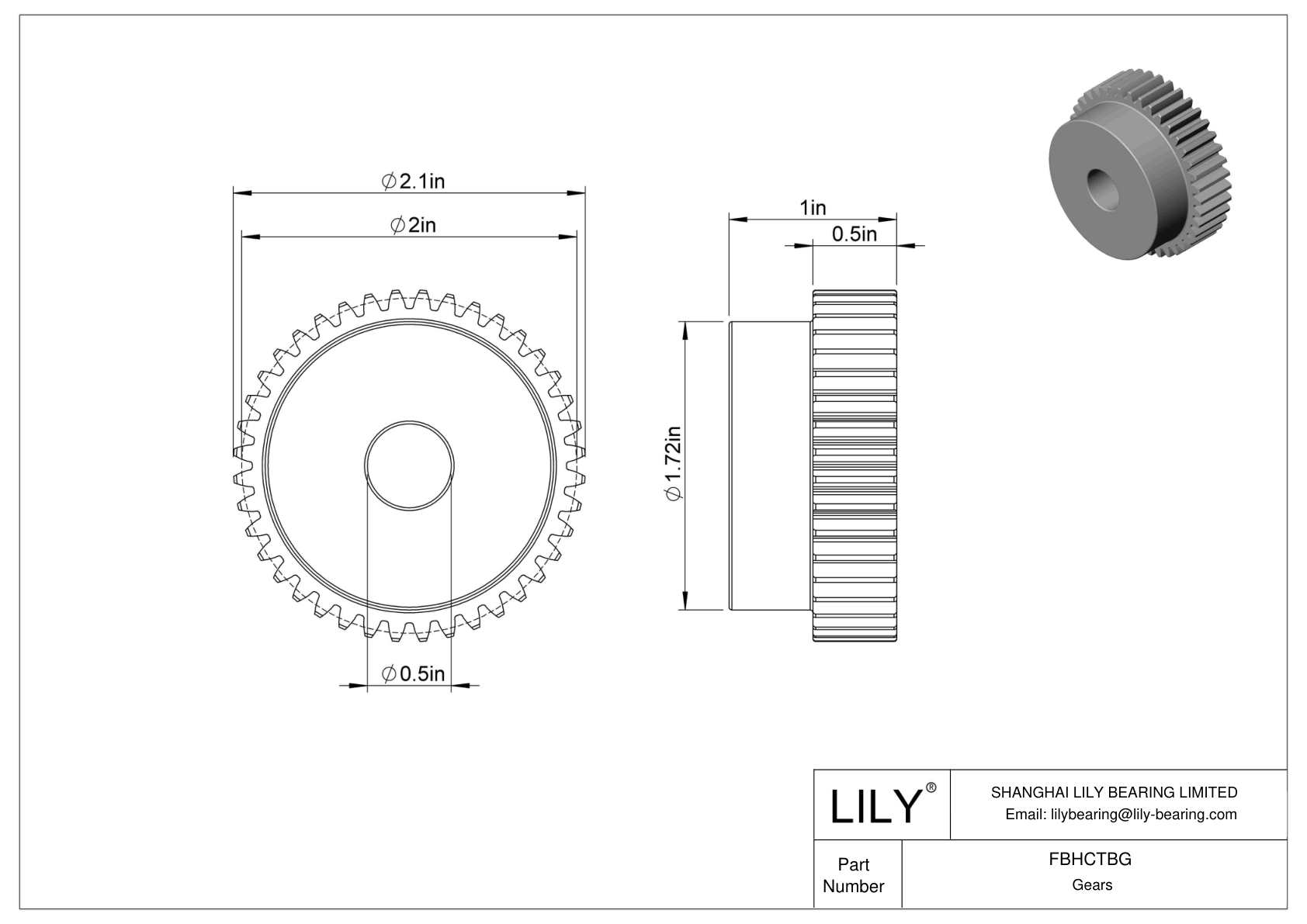 5172T16 | Metal Inch Gears - 20° Pressure Angle | LILY Bearing