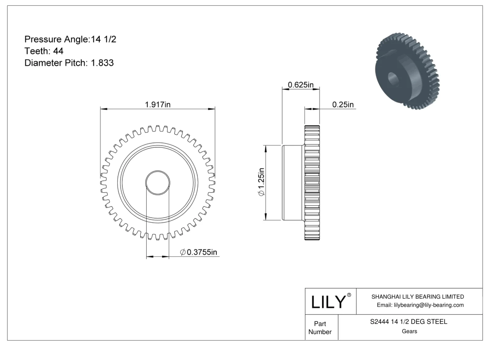 S2444 14 1/2 DEG STEEL | Standard Spur Gears - Martin | LILY Bearing