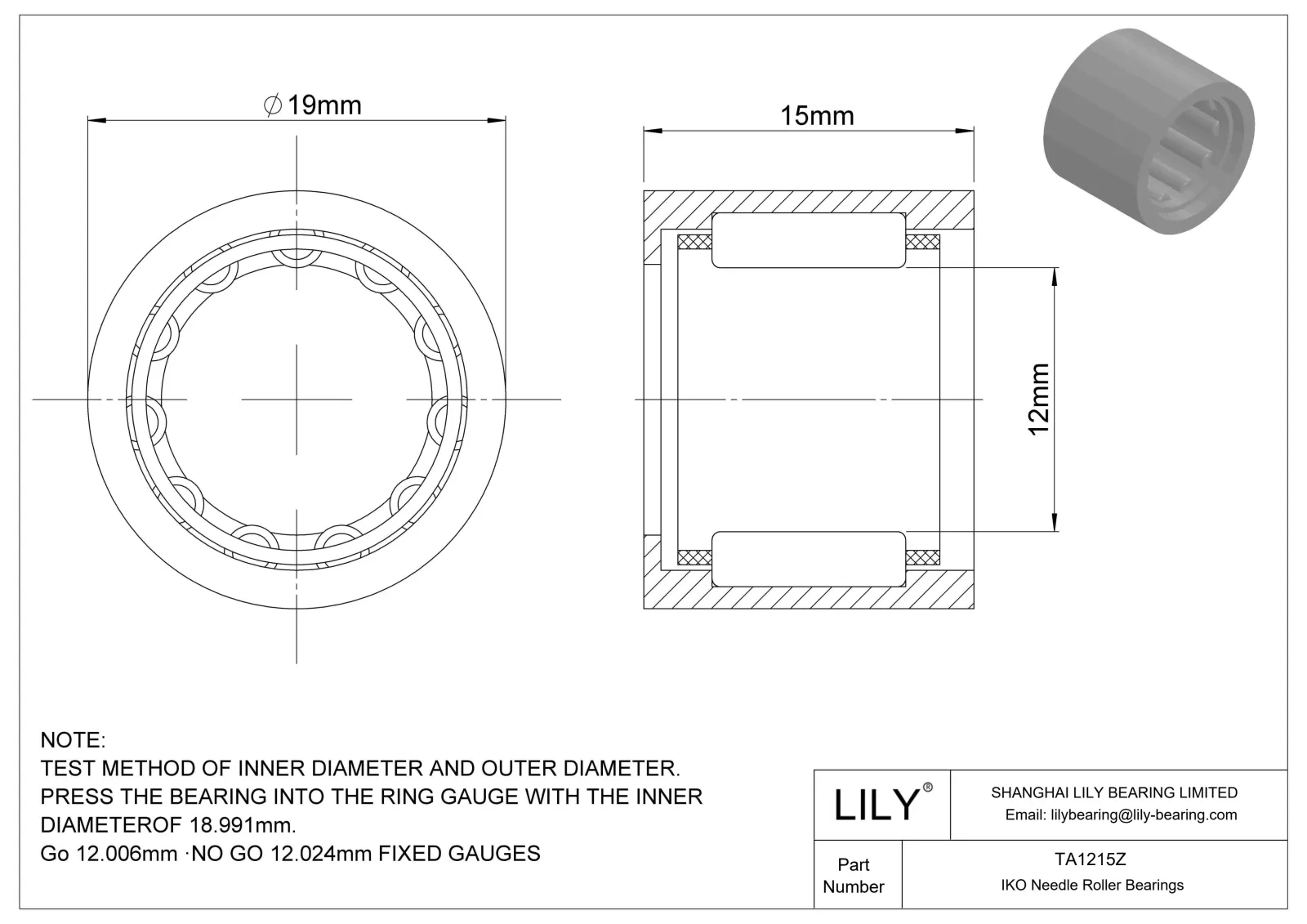 TA1215Z | Shell Type Needle Roller Bearings - IKO | LILY Bearing