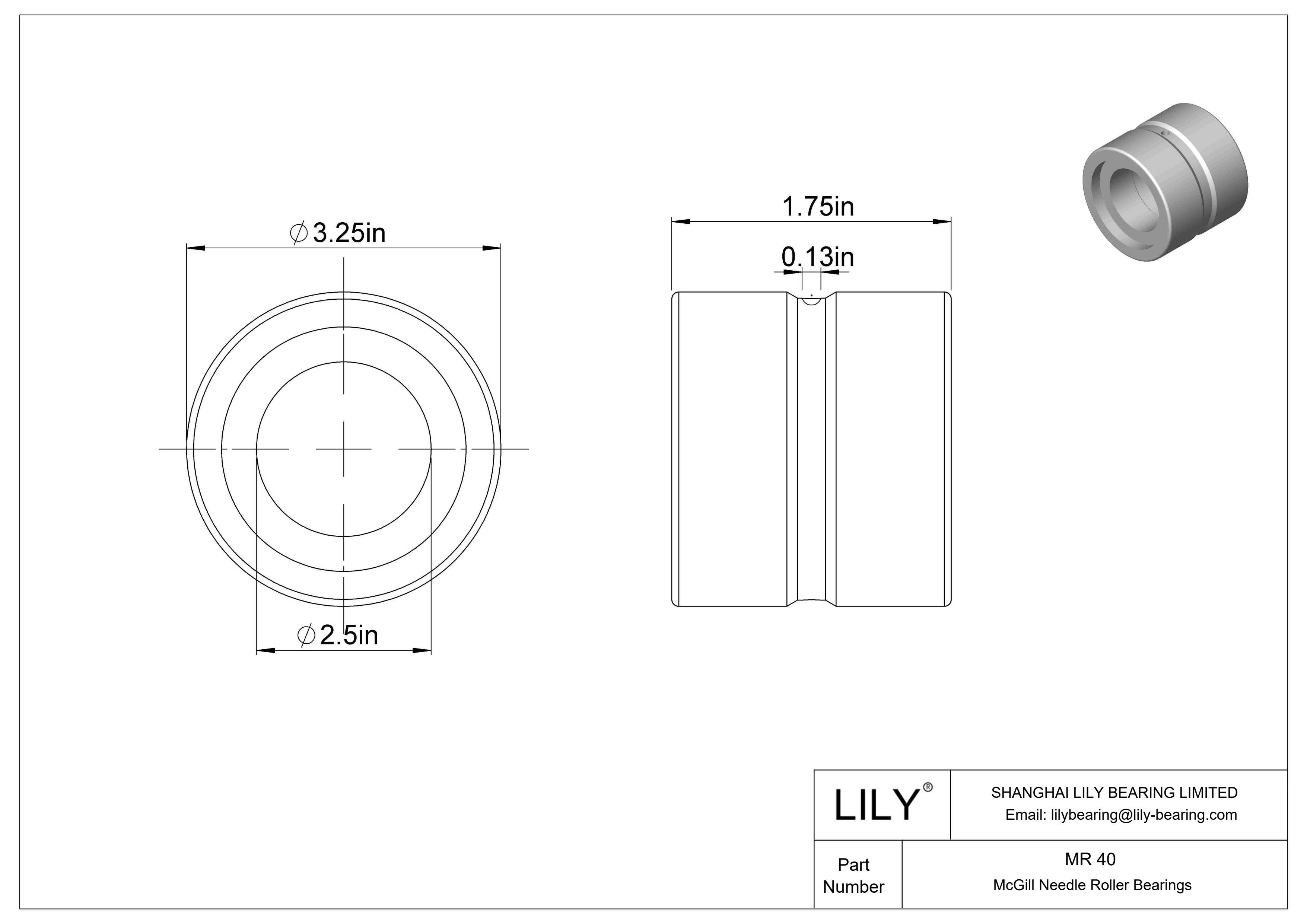 MR 40 | McGill Needle Roller Bearings | LILY Bearing