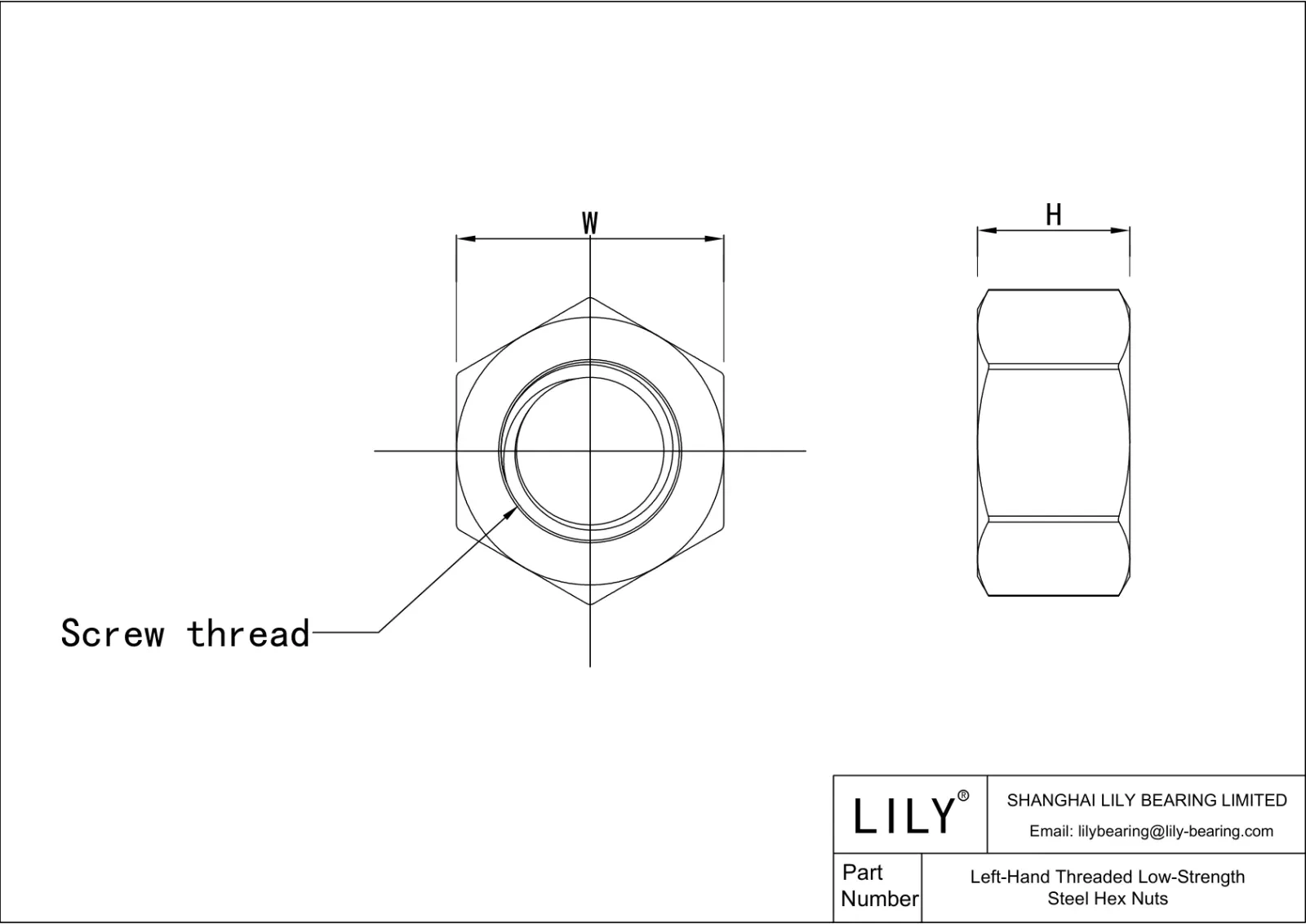 93425A260 | Left-Hand Threaded Low-Strength Steel Hex Nuts | LILY Bearing