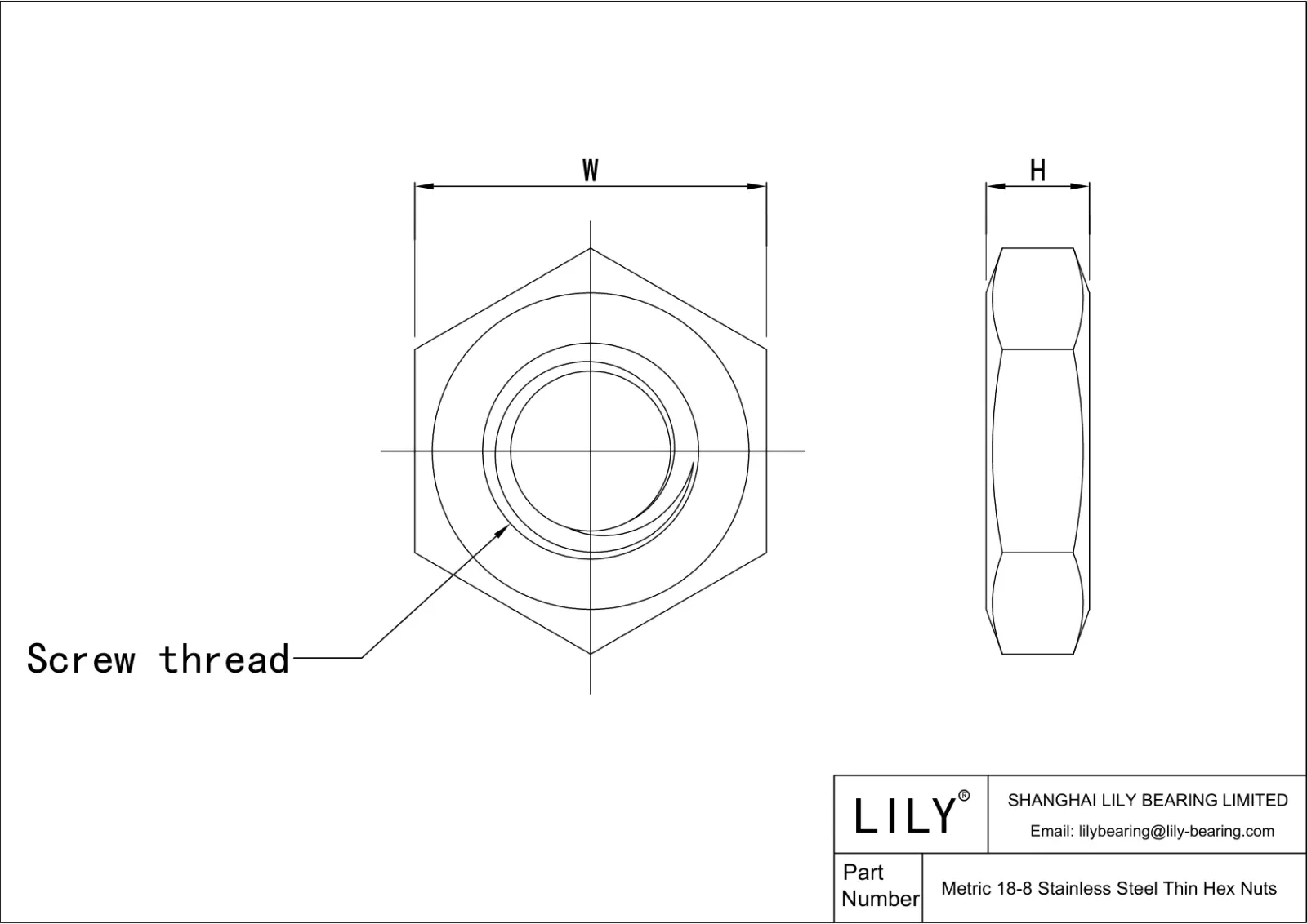 96315A122 | Metric 18-8 Stainless Steel Thin Hex Nuts | LILY Bearing