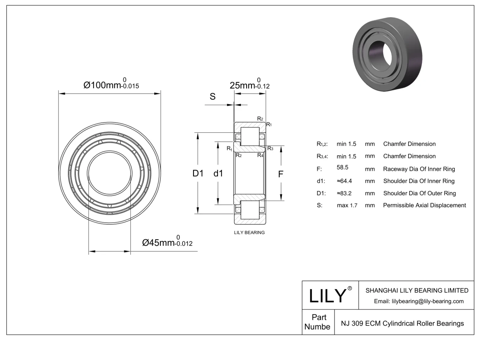 NJ 309 ECM | Single Row Cylindrical Roller Bearings With Inner Ring ...