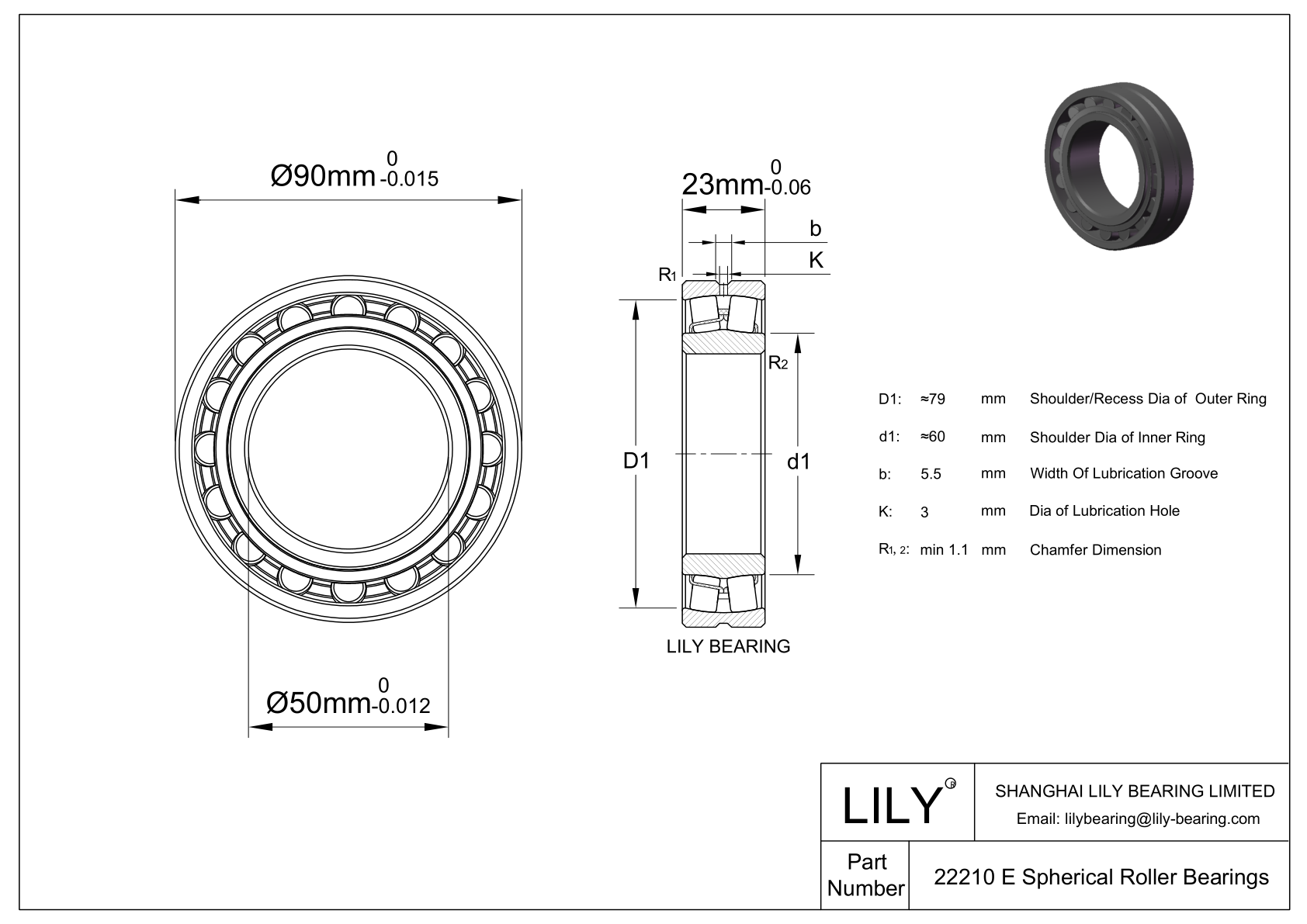 22210 E | Double Row Spherical Roller Bearing - SKF | LILY Bearing